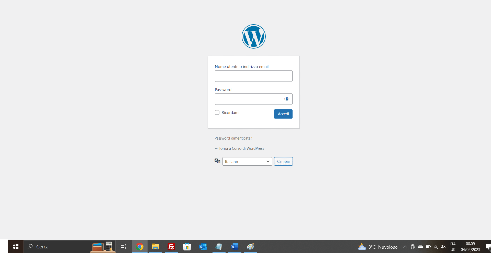 Accesso e Impostazioni di WordPress - SnS Blog